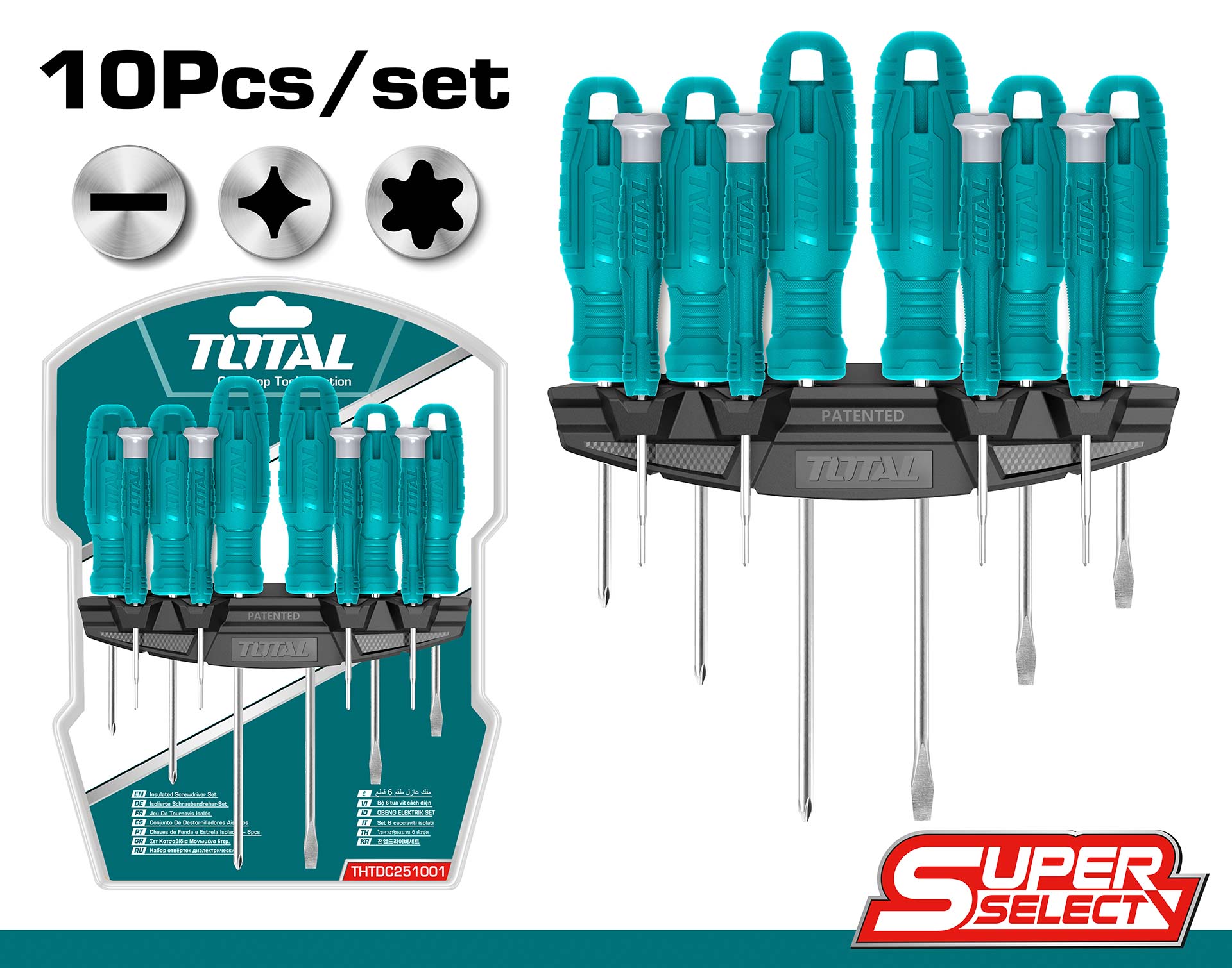TOTAL SCREWDRIVER & PRECISION SCREWDRIVER SET 10 PCS THTDC251001 ...