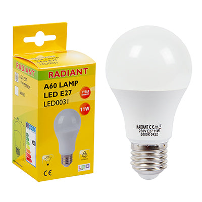 RADIANT LED FROSTED A60 E27 11W 5000K LED0031 RLL031 – Micmar Online